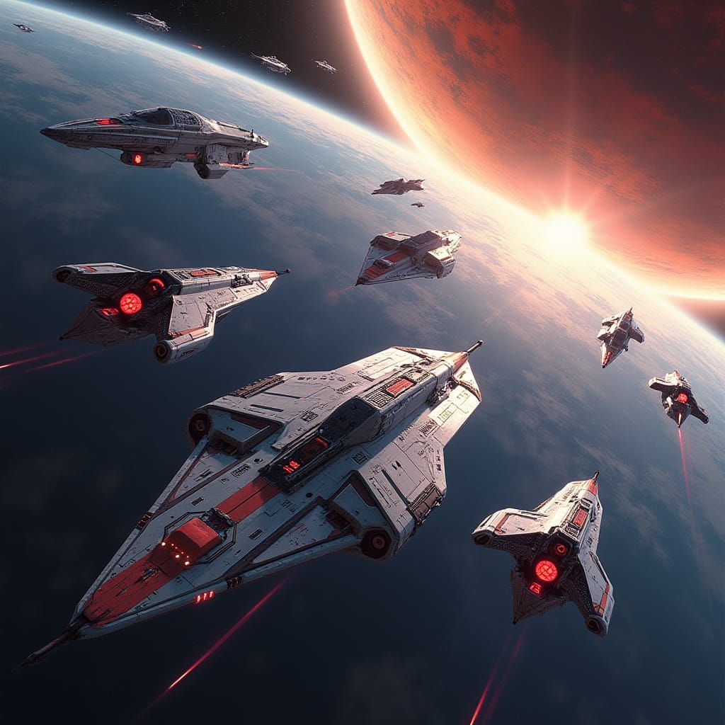 Epic Space Fleet Enters Orbit Around Ringed Planet... - AI Art