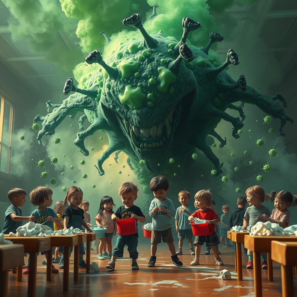 Cosmic Battle Between Virus and Preschoolers in Vi... - AI Art