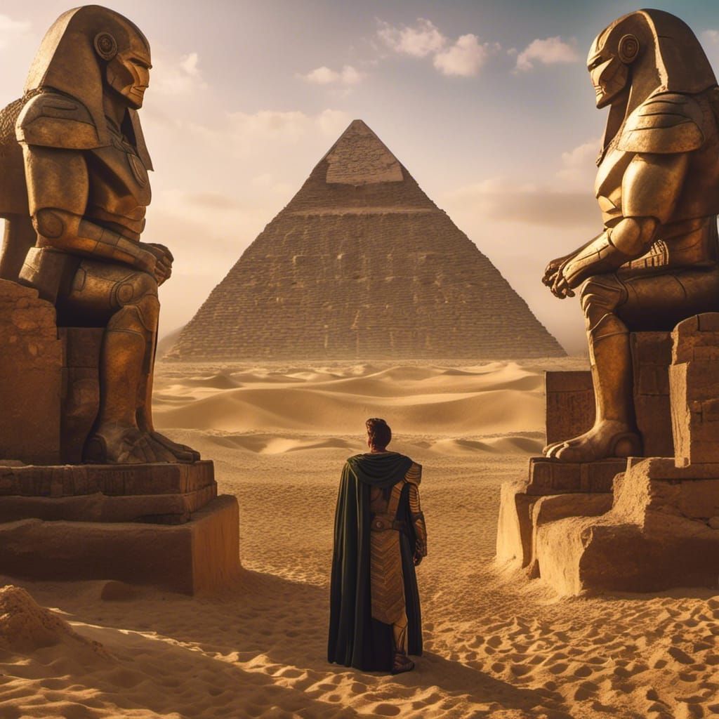 Loki visits the pyramids in the evening, accompanied by Iron Man - AI ...