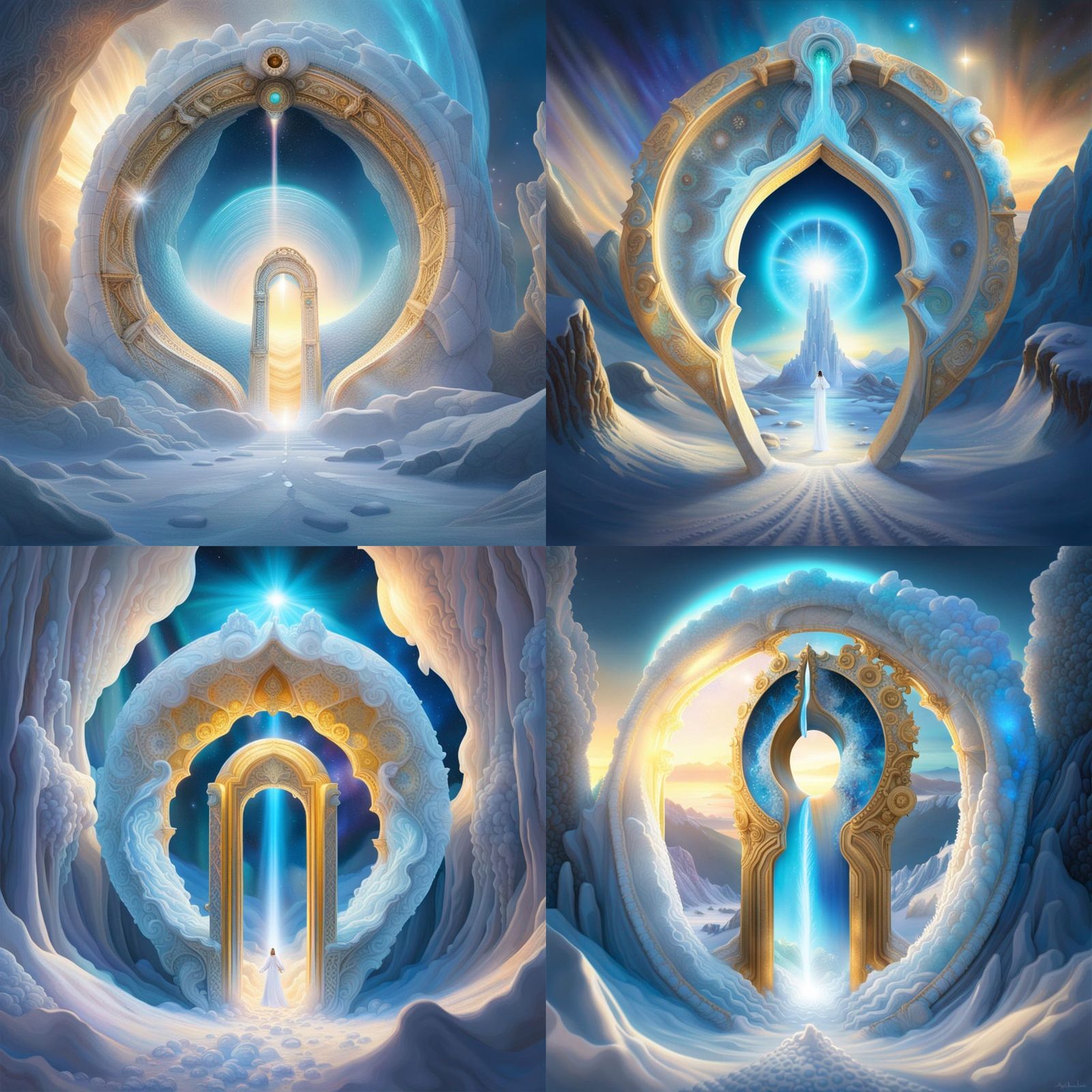 A giant cosmic keyhole on a stargate bursting with ice blue white light ...