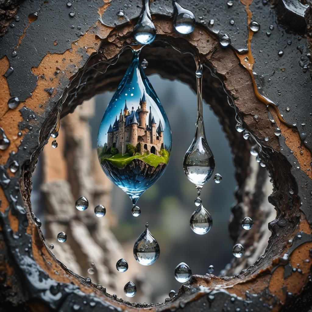 Macro Dew Drop Castle - AI Generated Artwork - NightCafe Creator