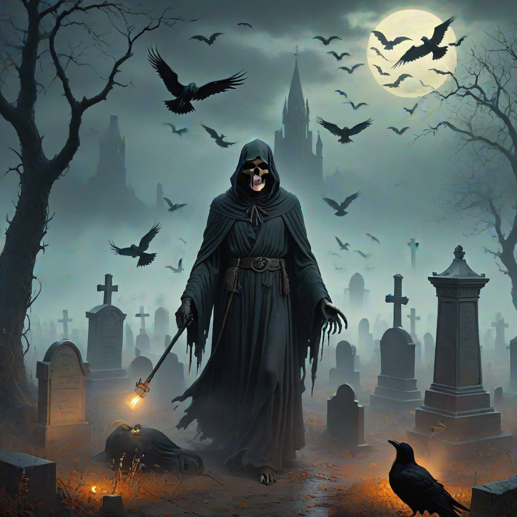 Grim Reaper in a Mysterious Cemetery - AI Art