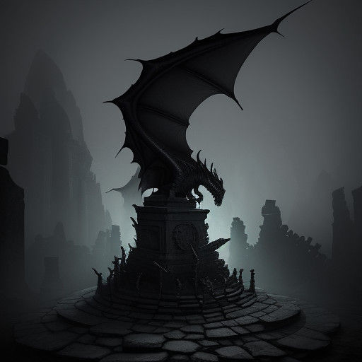 Ancient Dragon Relic in Dimly Lit Crypt - AI Art