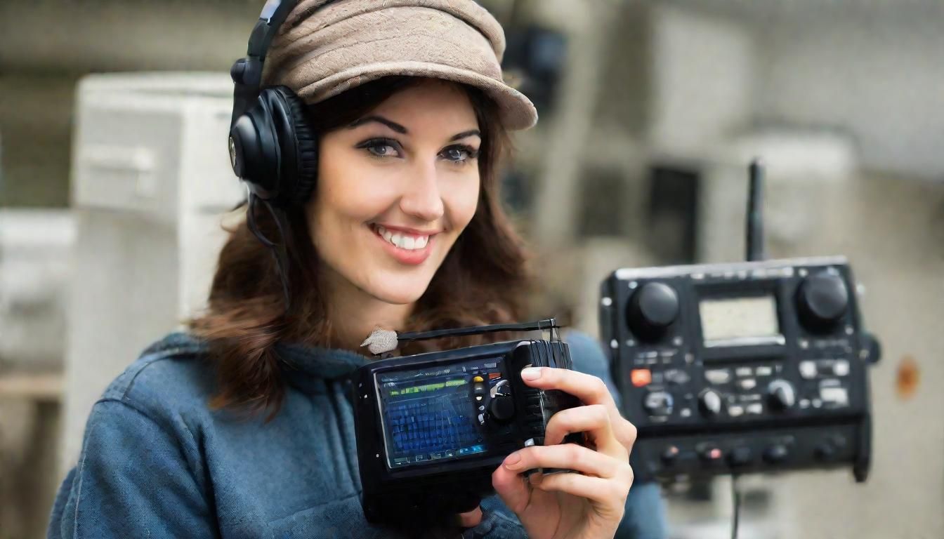 Pretty girl holding an amateur radio - AI Generated Artwork - NightCafe ...