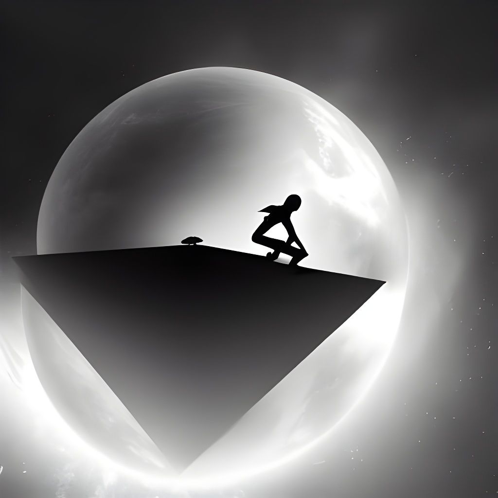 silhouette of an alien superman pooping on an inverted flying pyramid ...