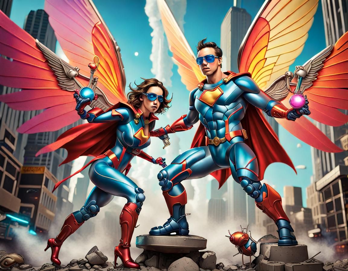 Danger Tommy & Ms Ing gorgeous flying superhero with wings scepters ...
