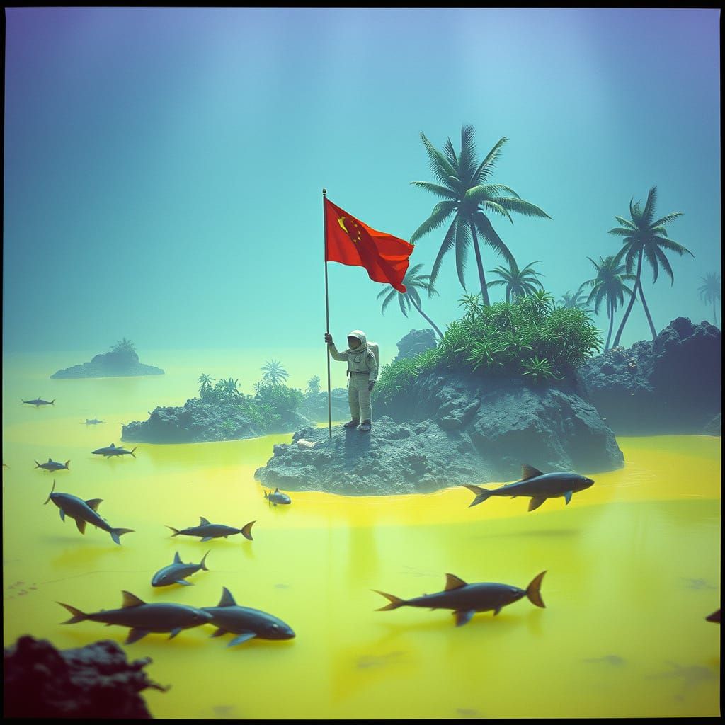 A hyper-realistic looking An astronaut planting a flag on a surreal ...