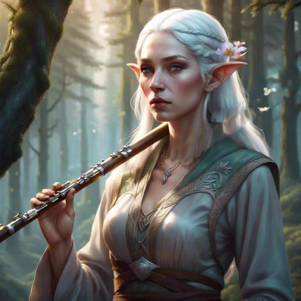 Elf bard with flute - AI Generated Artwork - NightCafe Creator