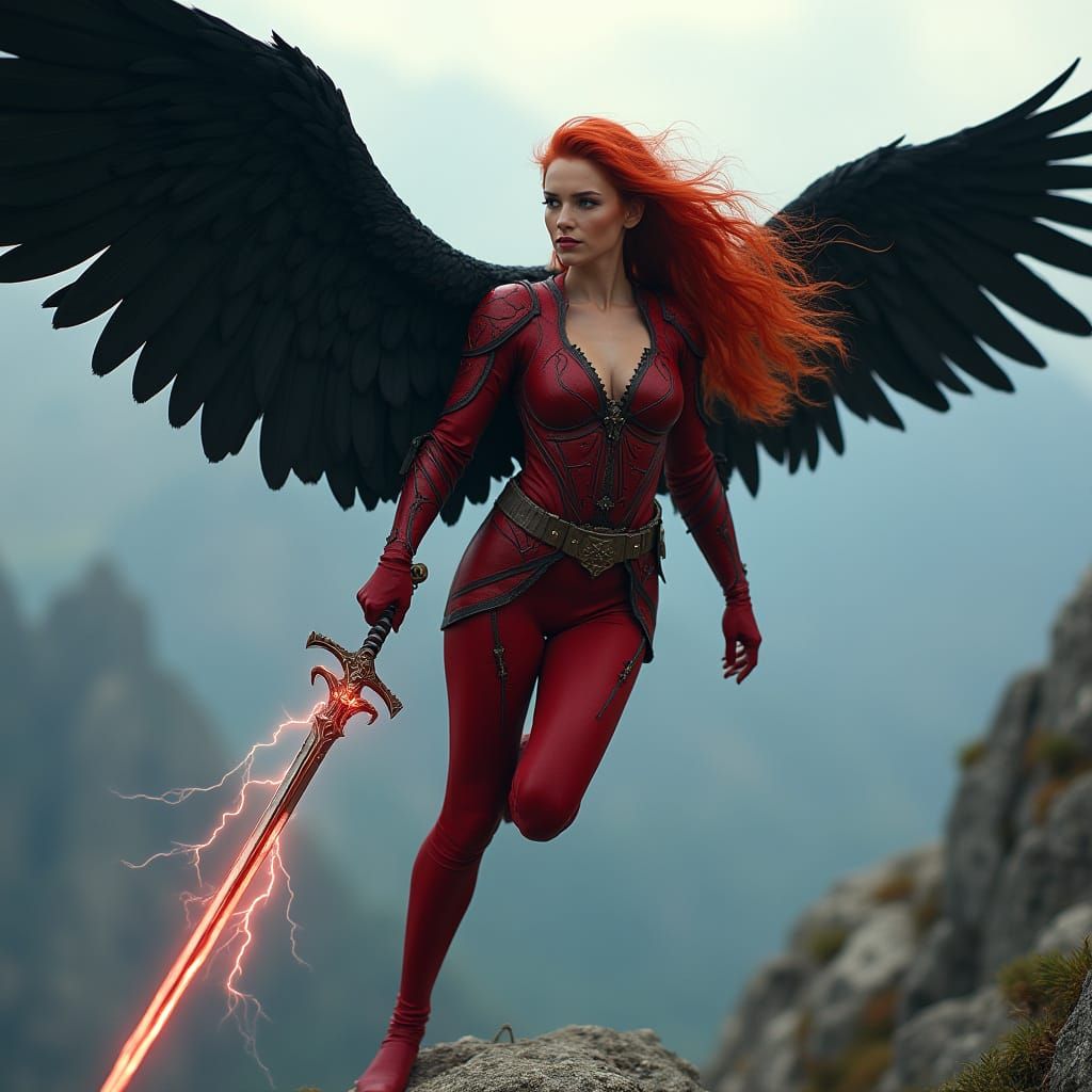 dark valkyrie - Valkyrie Soaring with Electrified Sword, Pro...