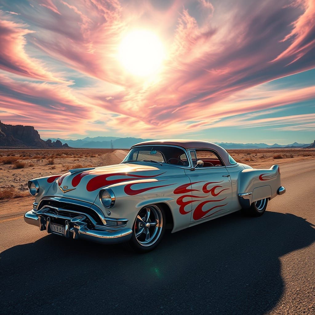 Retro-Futuristic Hot Rod in a Psychedelic Dreamsca... - AI Art