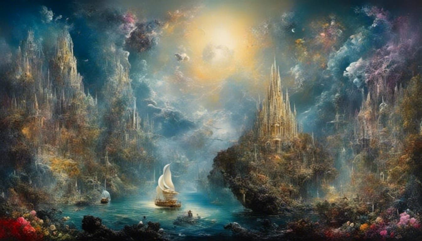 "Avalon" epic hypermodernism matte painting by Amanda Sage in the style ...