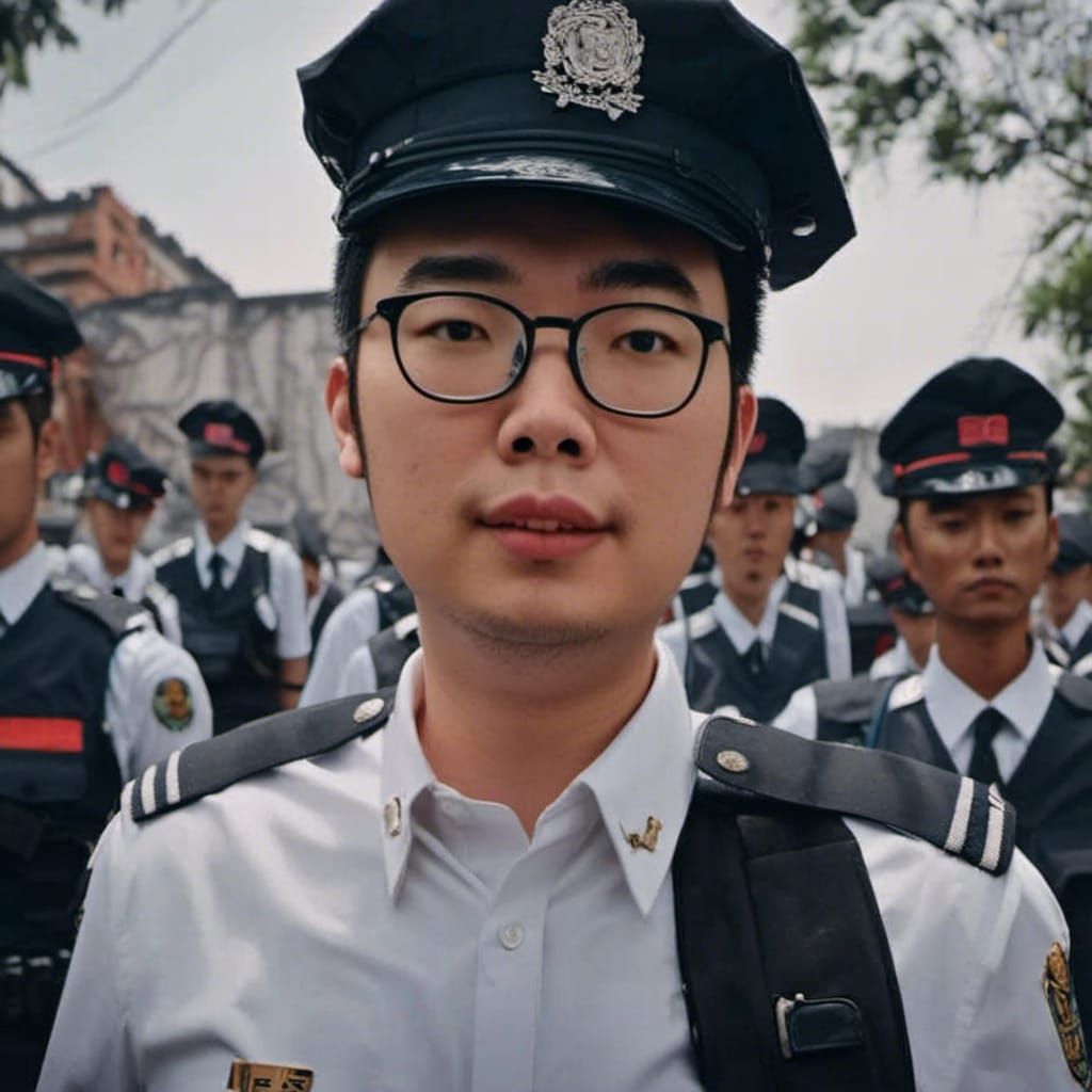 A photo of , 20 years old, police officer, white uniform, slim face, bloody. - AI Generated ...