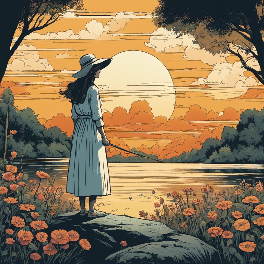 DOWN THE RIVERSIDE - Tranquil Riverbank Goddess in Vintage C...