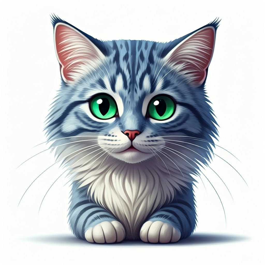 Loco The Cat. - Whimsical Kawaii Cat with Emerald Green Eyes