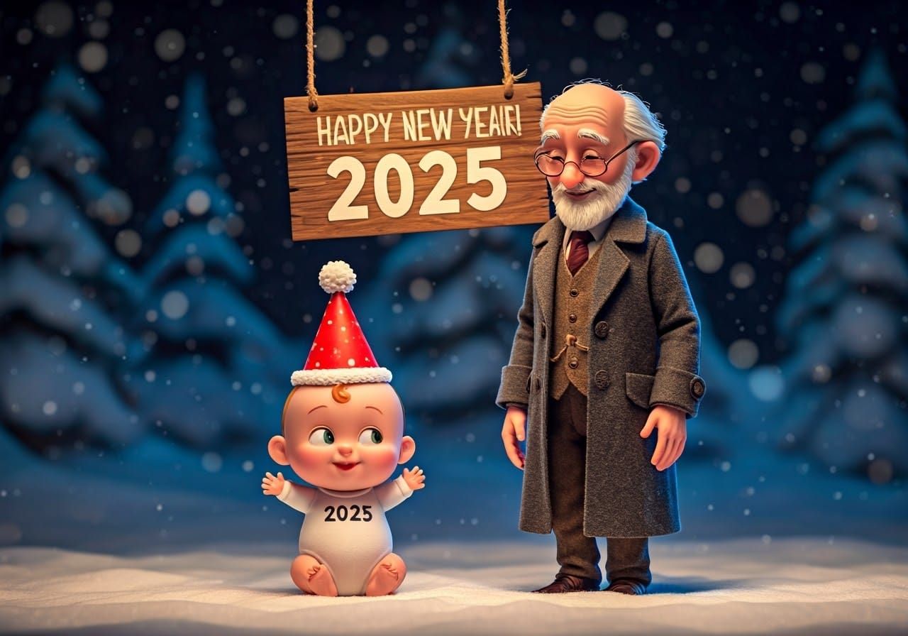 Story teller. - Father Time Celebrates Baby New Year in Whi...