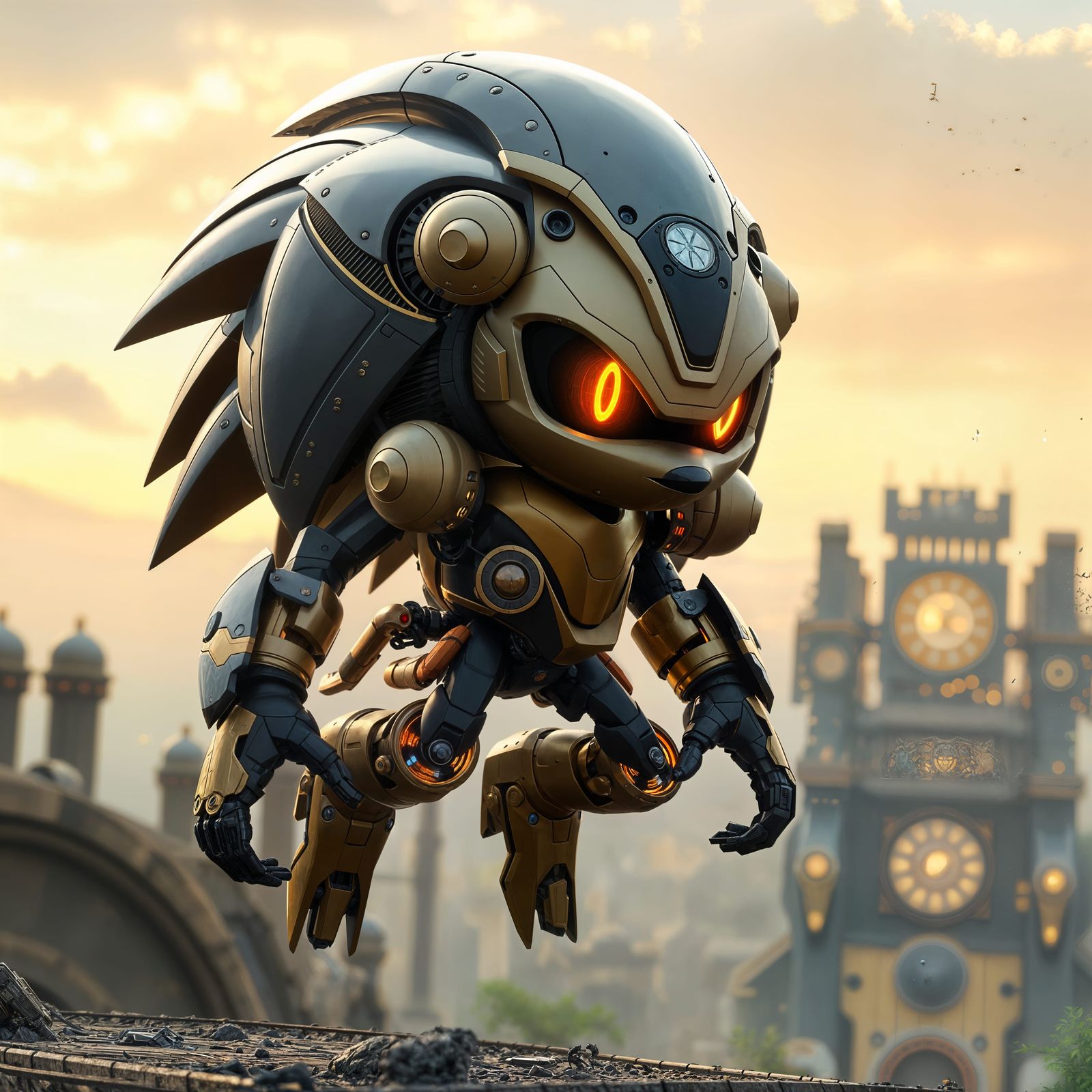 Glowing Metallic Steam Punk Hedgehog Robot in Futu... - AI Art