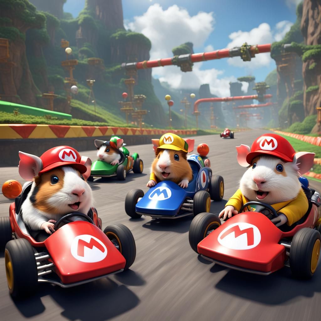 Guinea pigs racing with Mario Carts - AI Generated Artwork - NightCafe ...