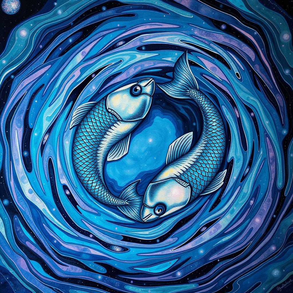 Celestial Pisces Zodiac in Swirling Water, Cosmic ... - AI Art