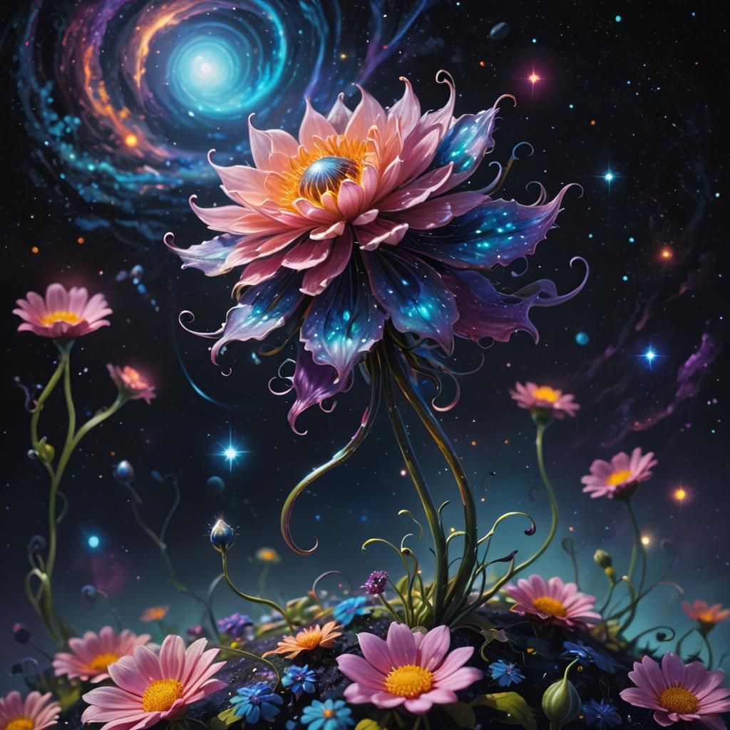 Ethereal Flower Entity Illuminates the Cosmos - AI Art