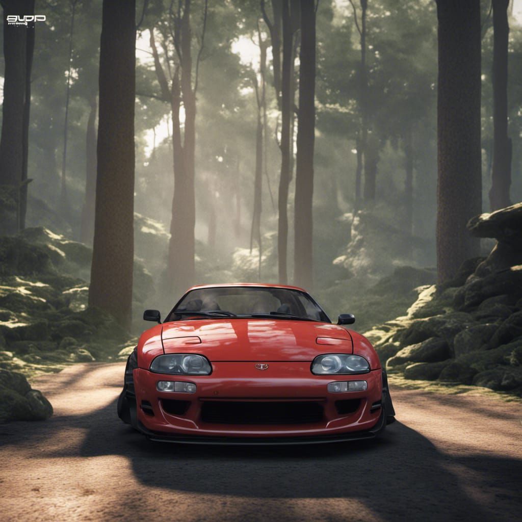 toyota supra 1995 mk4 front of a house in the forest 1366x768 - AI ...
