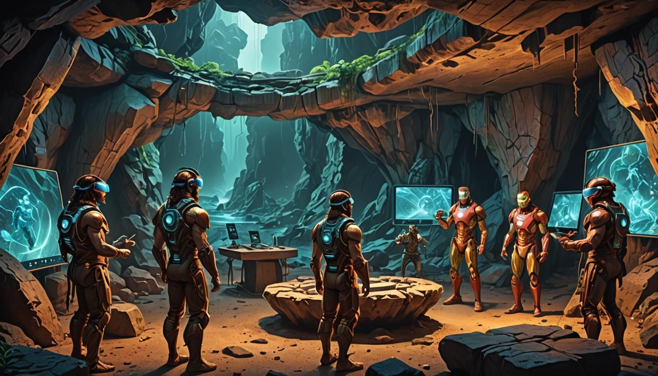 Days of the feature past - Cavemen learning - AI Generated Artwork ...