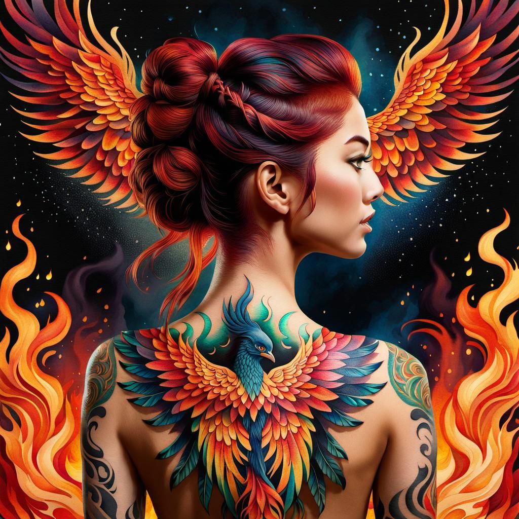 Rising Phoenix Tattoo - AI Generated Artwork - NightCafe Creator