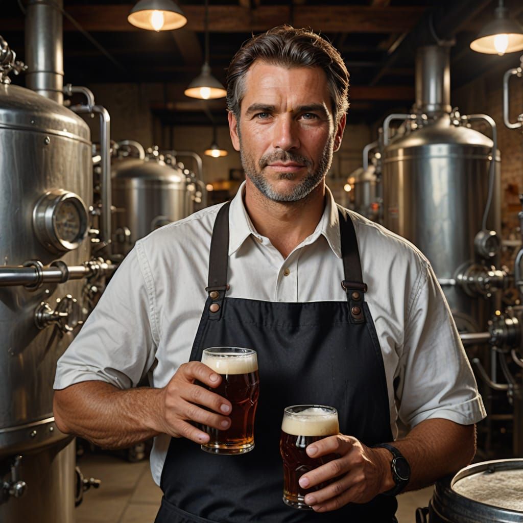 Brewmaster in Studio Lighting with Beer Jug - AI Art