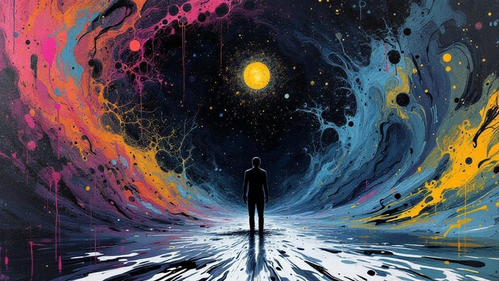 Liminal Space Figure with Swirling Abstract Shapes - AI Art