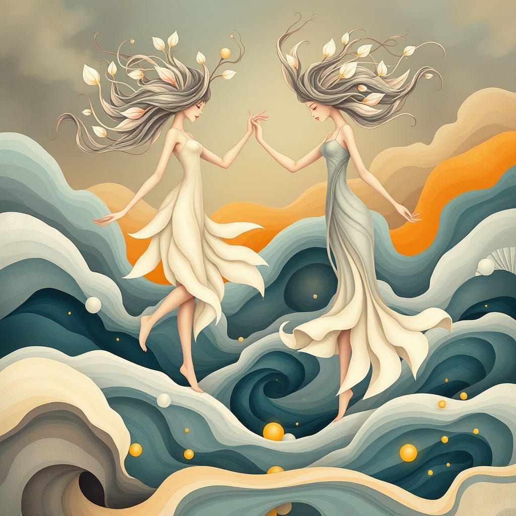 Ethereal Goddesses Dance Amidst Whirling Cosmic Fo... - AI Art