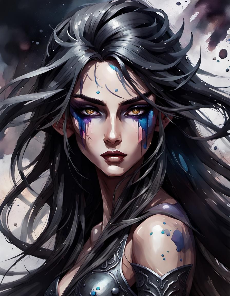 dark elf warrior, elegant features, lithe and athletic build, kind eyes ...