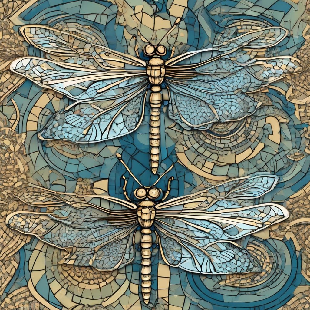 Surreal Dragonfly Embrace in Vibrant Zentangle Sty... - AI Art