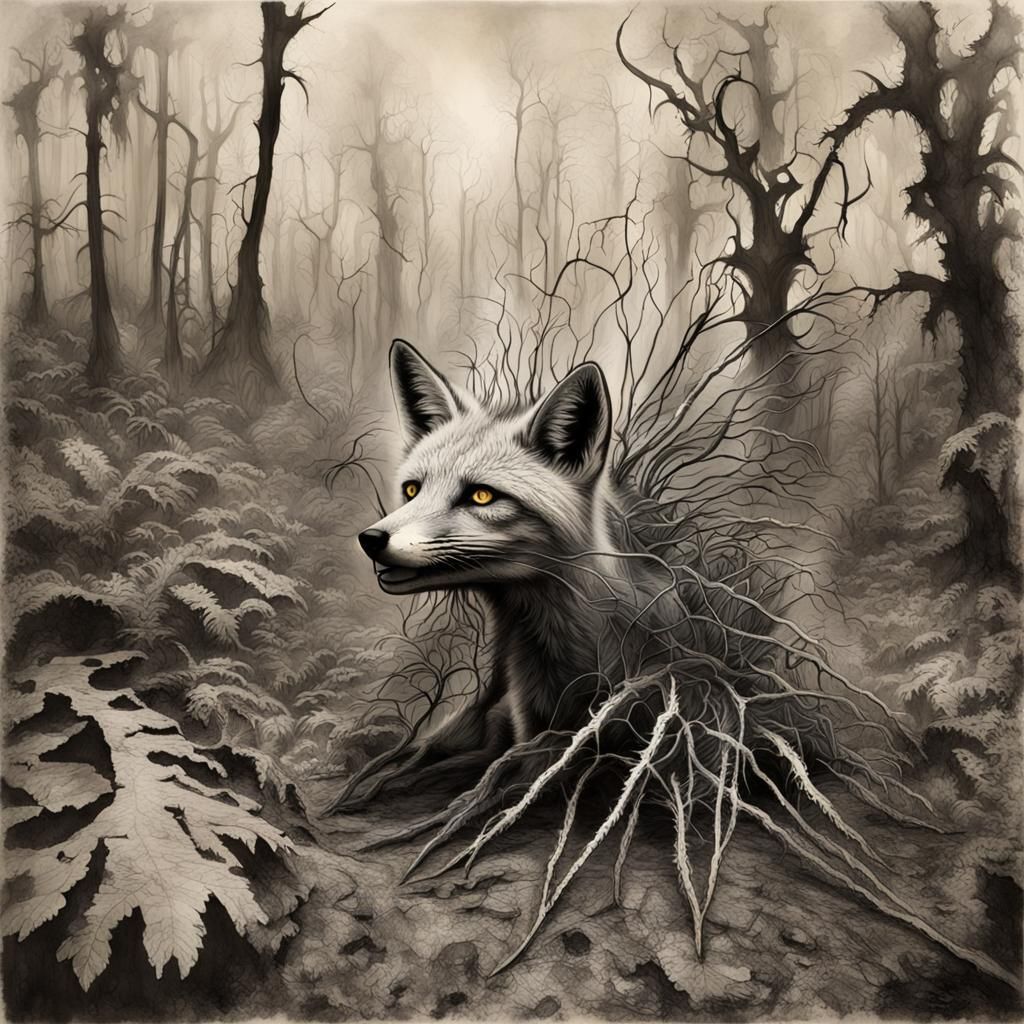 Desolate Cyberpunk Landscape with Overgrown, Thorn... - AI Art