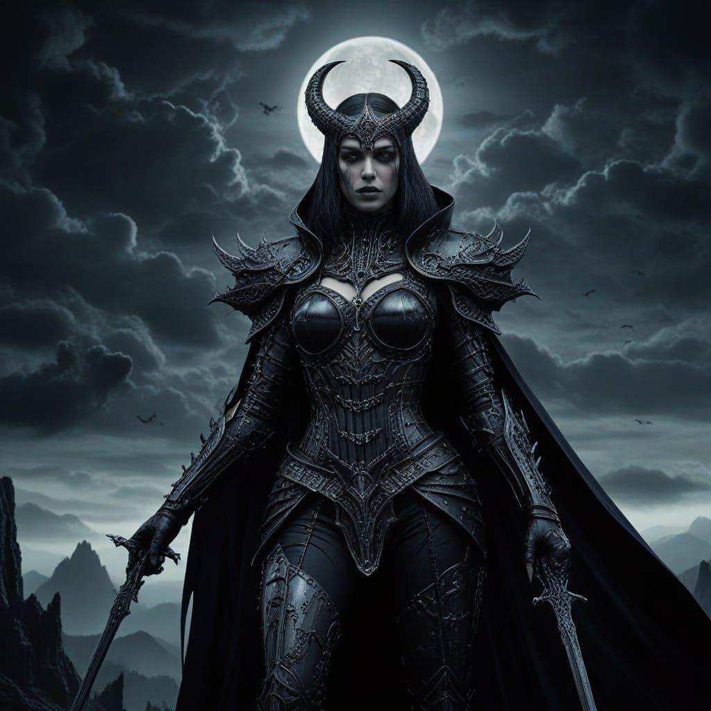 Dark Fantasy Vampire Queen in Gothic Battle Armor - AI Art