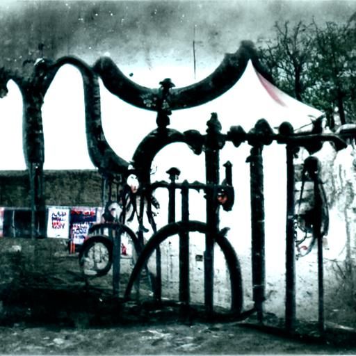Old circus entrance with wrought iron fence and a sinister atmosphere ...