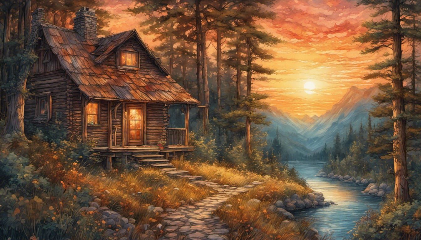 Cozy Cabin in the Woods - AI Generated Artwork - NightCafe Creator