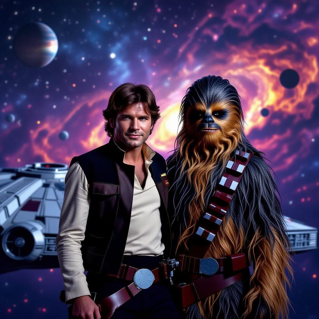 Han Solo and Chewbacca in Space, Cinematic Film St... - AI Art