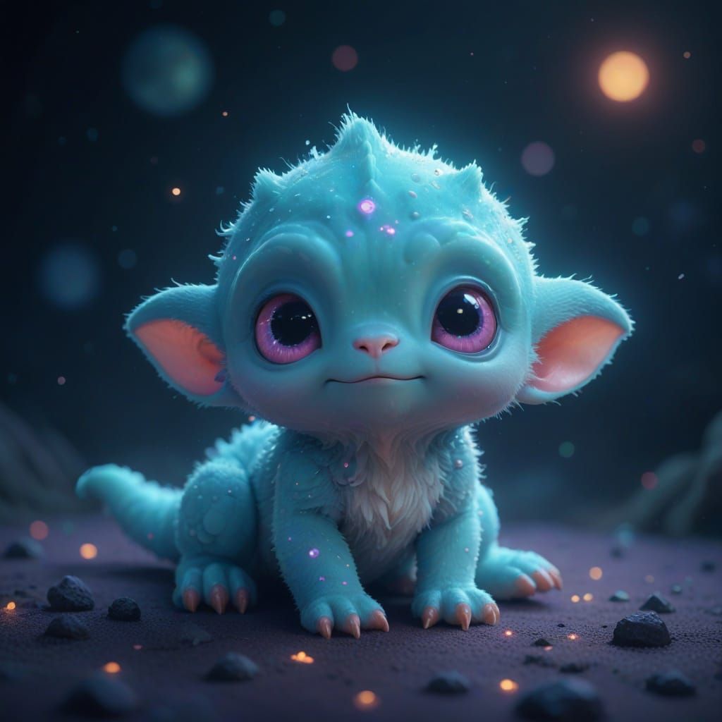 Blue baby - Cute Alien in Vibrant Space Setting