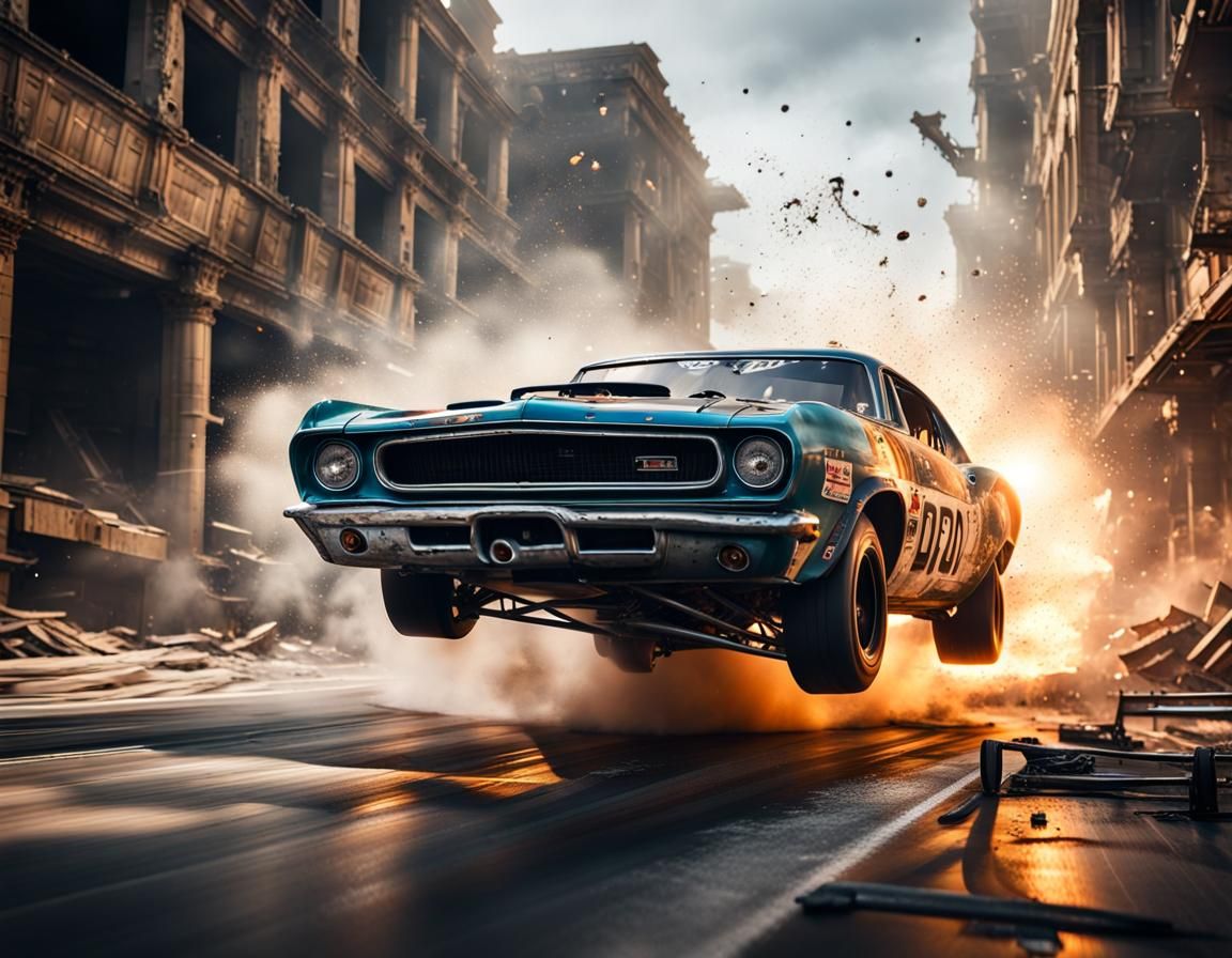 drag racing in city ruins - AI Generated Artwork - NightCafe Creator