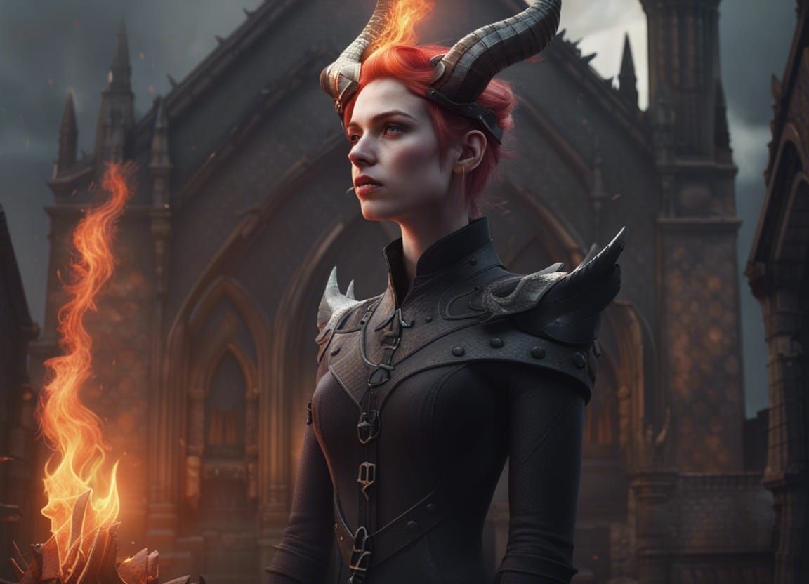 a witch with flaming horns. - AI Generated Artwork - NightCafe Creator