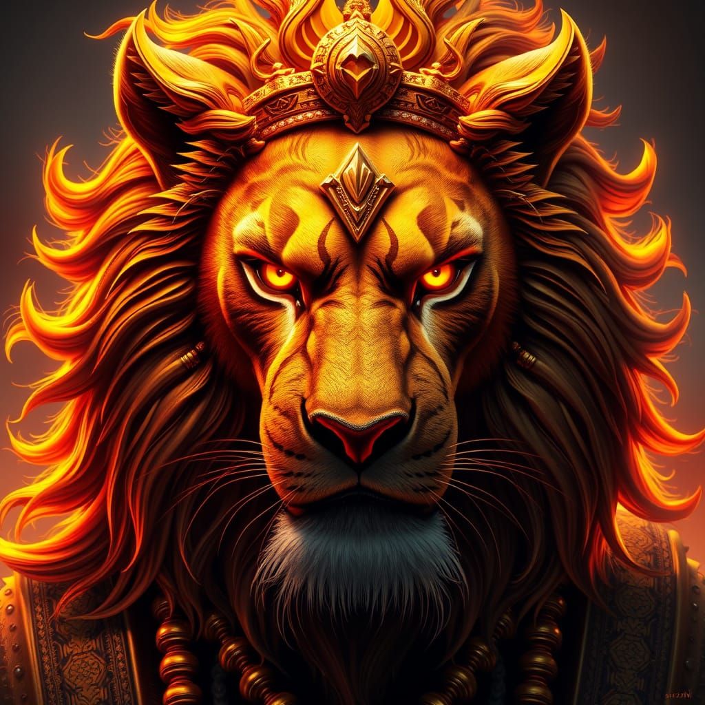 Regal God of Narsingh Avatar in Ancient, Mystic Ar... - AI Art