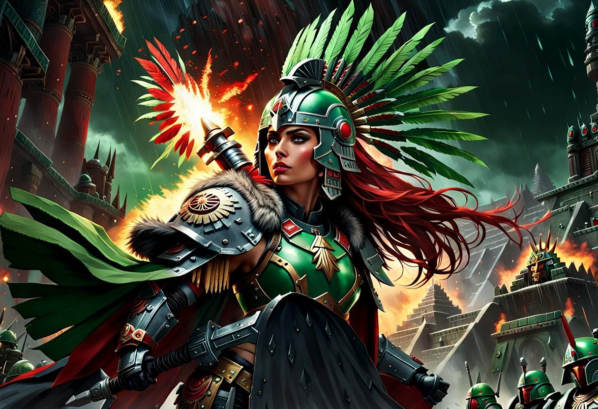 Warhammer 40k, Space Marine, beautiful woman, Hande Erçel, tanned skin ...