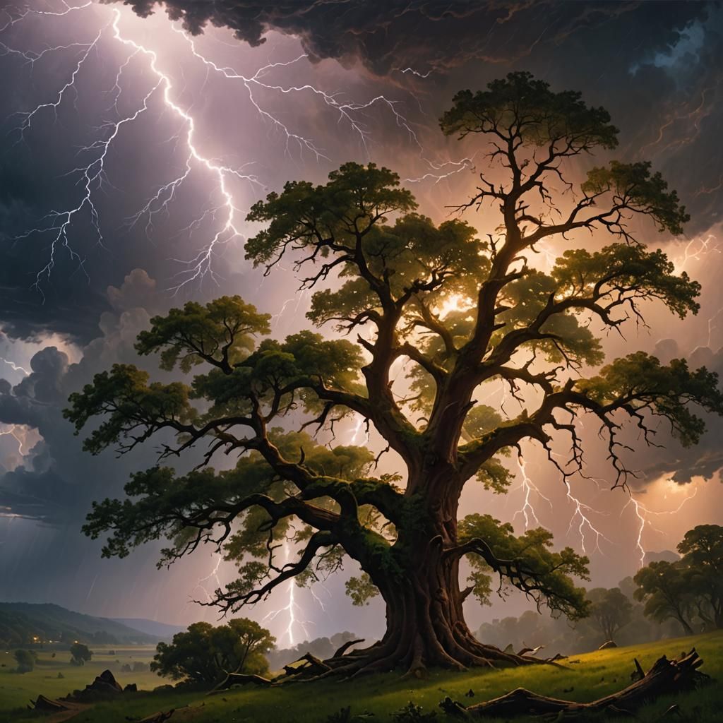 Lightning strikes tree - AI Generated Artwork - NightCafe Creator