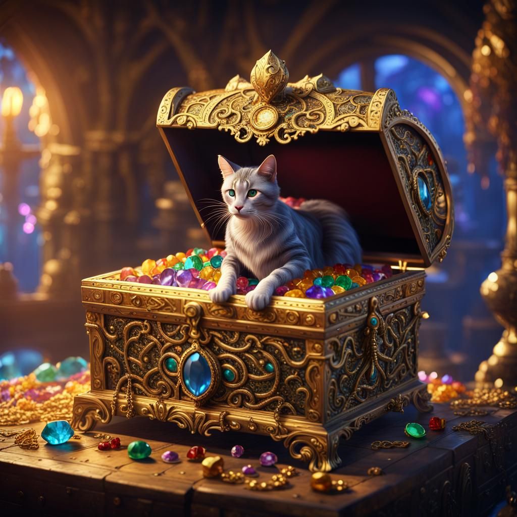 Cat and Treasure Chest - AI Generated Artwork - NightCafe Creator