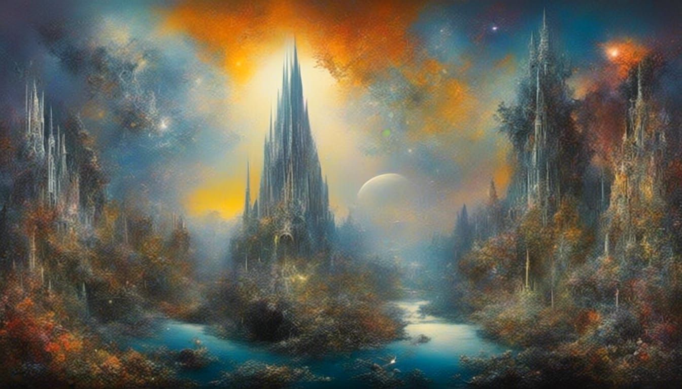 "Avalon" epic hypermodernism matte painting by Amanda Sage in the style ...