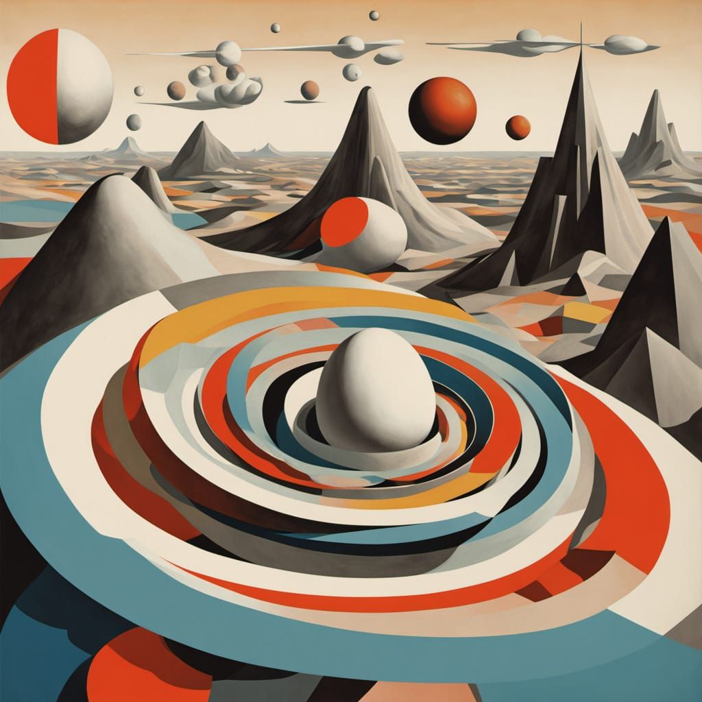 Mismatched abstract patterns and color blocks, arranged in a surreal ...