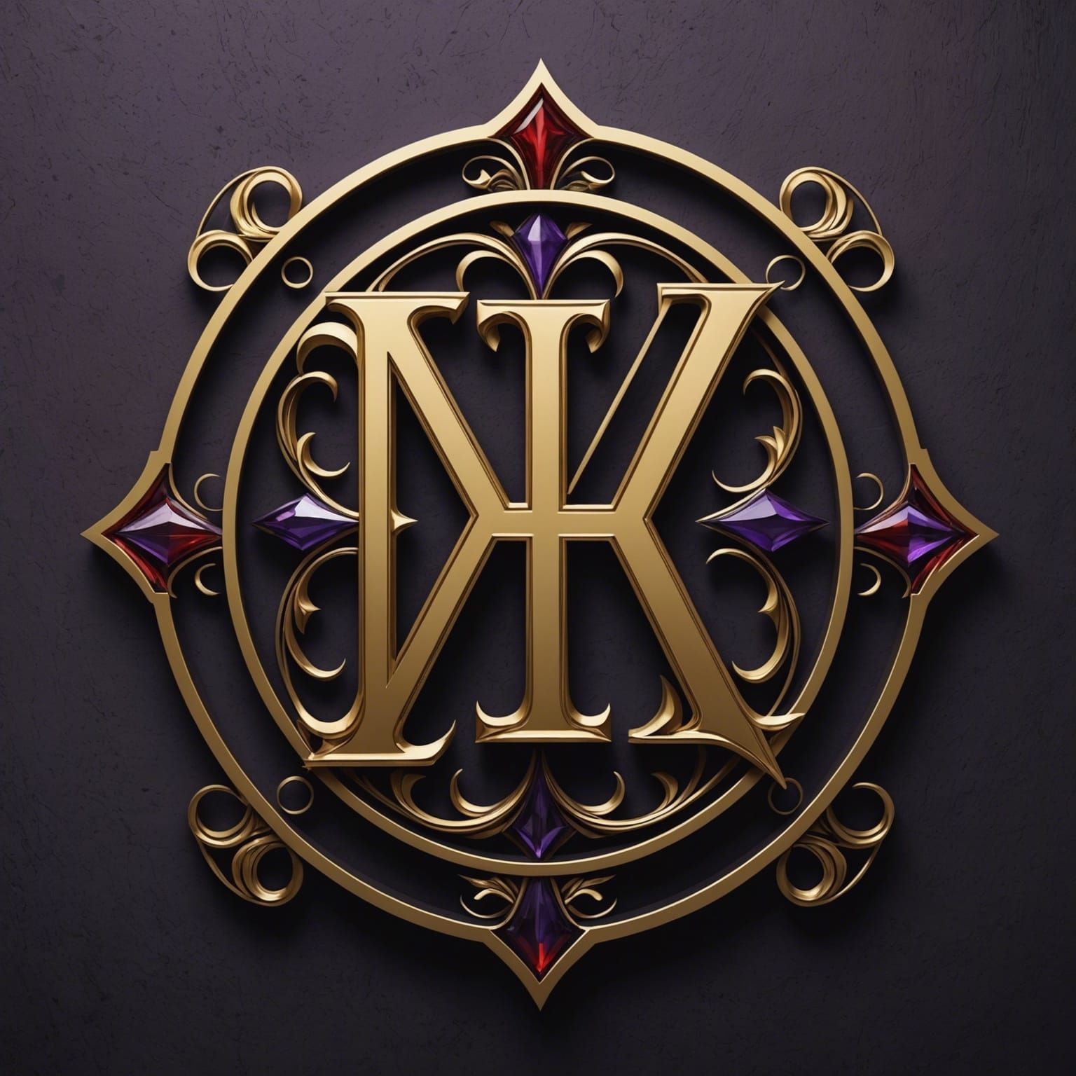 Metallic monogram logo with colors - black, deep red, golden and purple ...