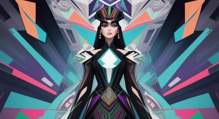 DreamShaper v8: Cubist v2 - Angular Woman Lost in Thought Am...