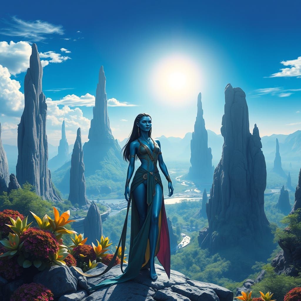 Blue Goddess of a Luminous World - AI Art