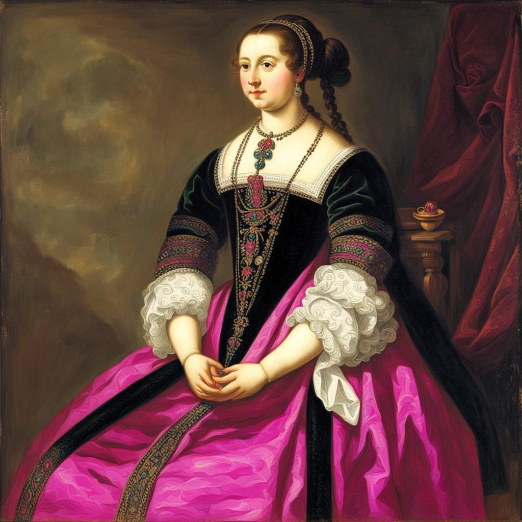 European princess full-figured, very long black braids, magenta gown ...