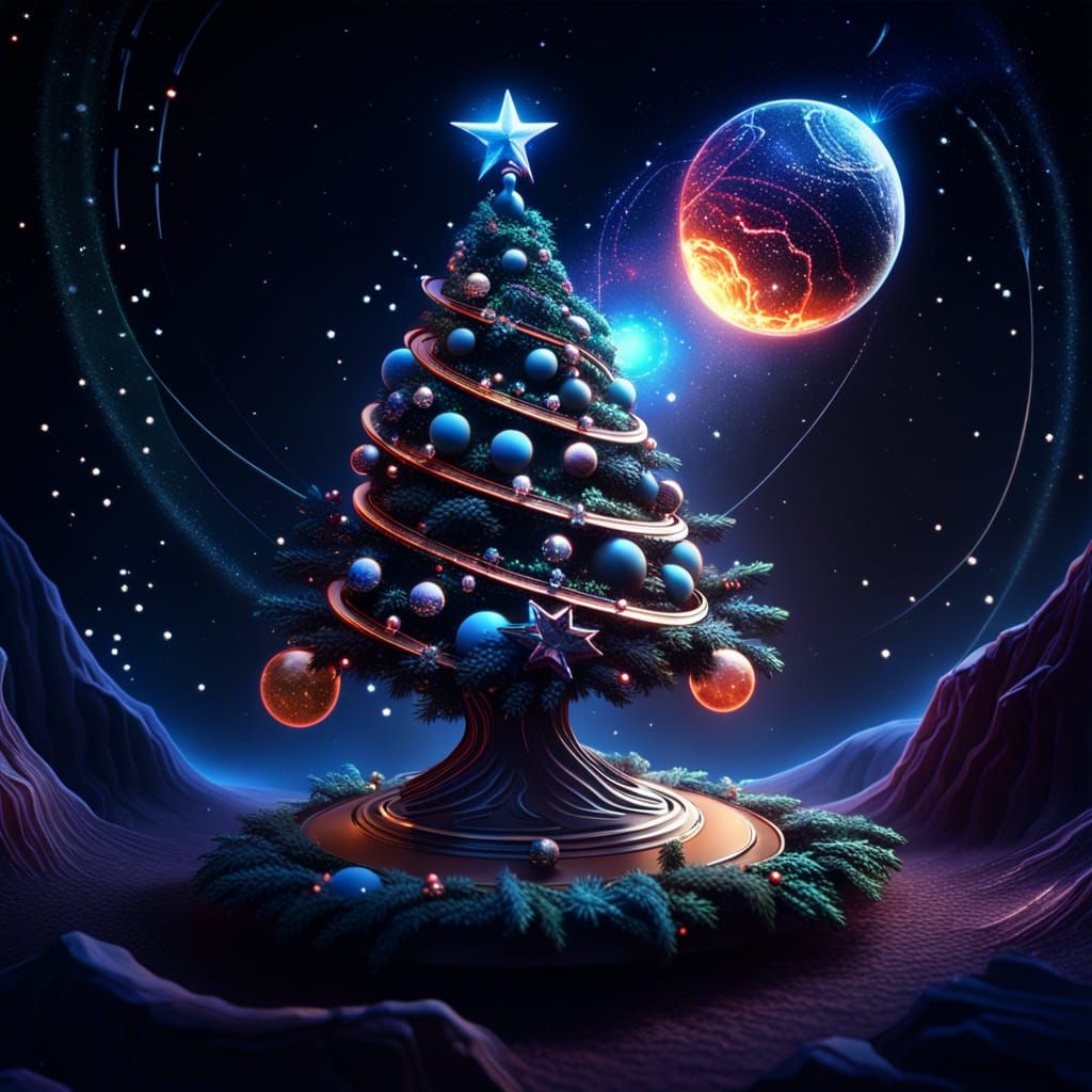 Beautiful Space Christmas tree with planet, stars on tree, detailed ...